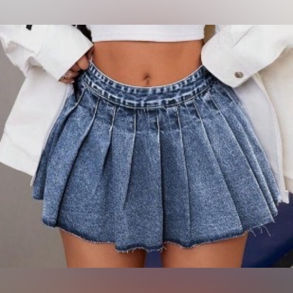 Skirts | Denim Pleated Mini Skirt | Poshmark